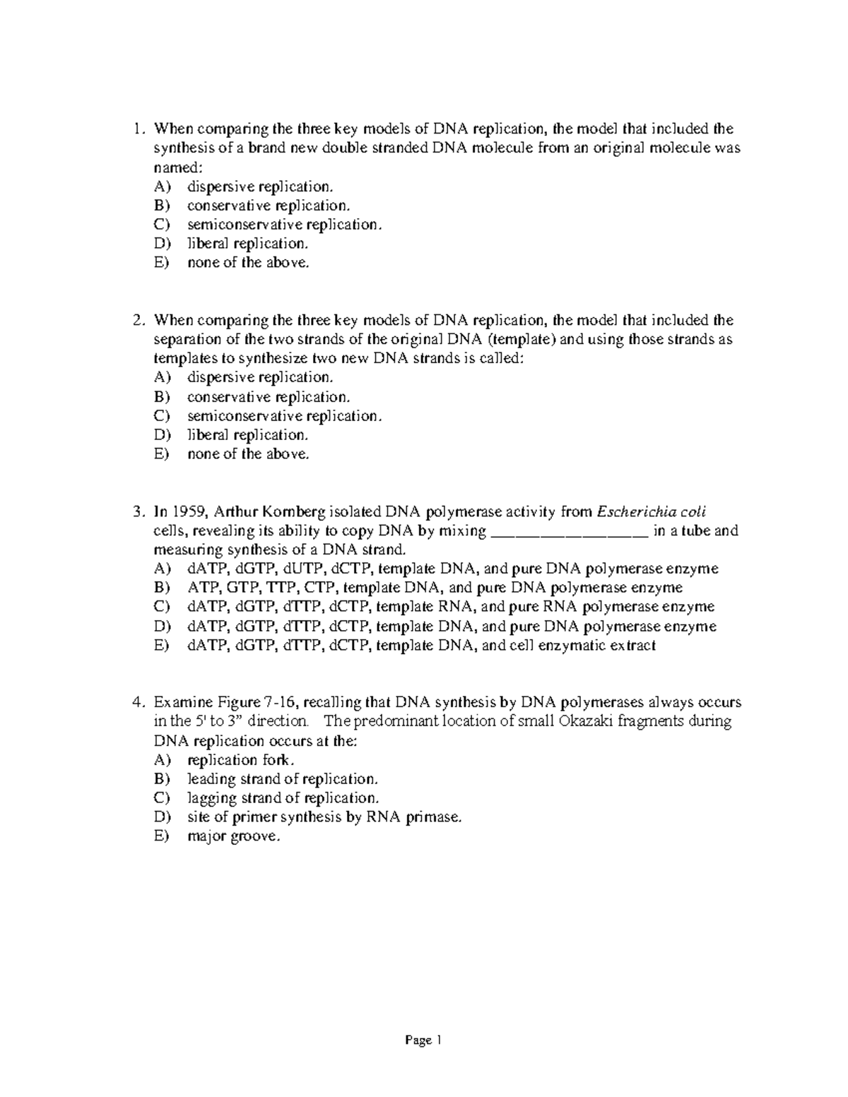 Practice 2 - genetic - When comparing the three key models of DNA ...