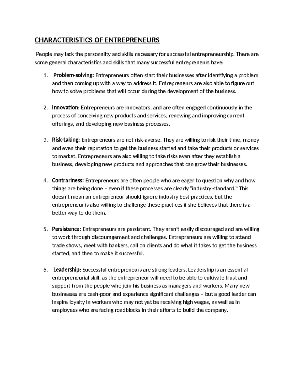 Characteristics of Entrepreneurs - CHARACTERISTICS OF ENTREPRENEURS ...