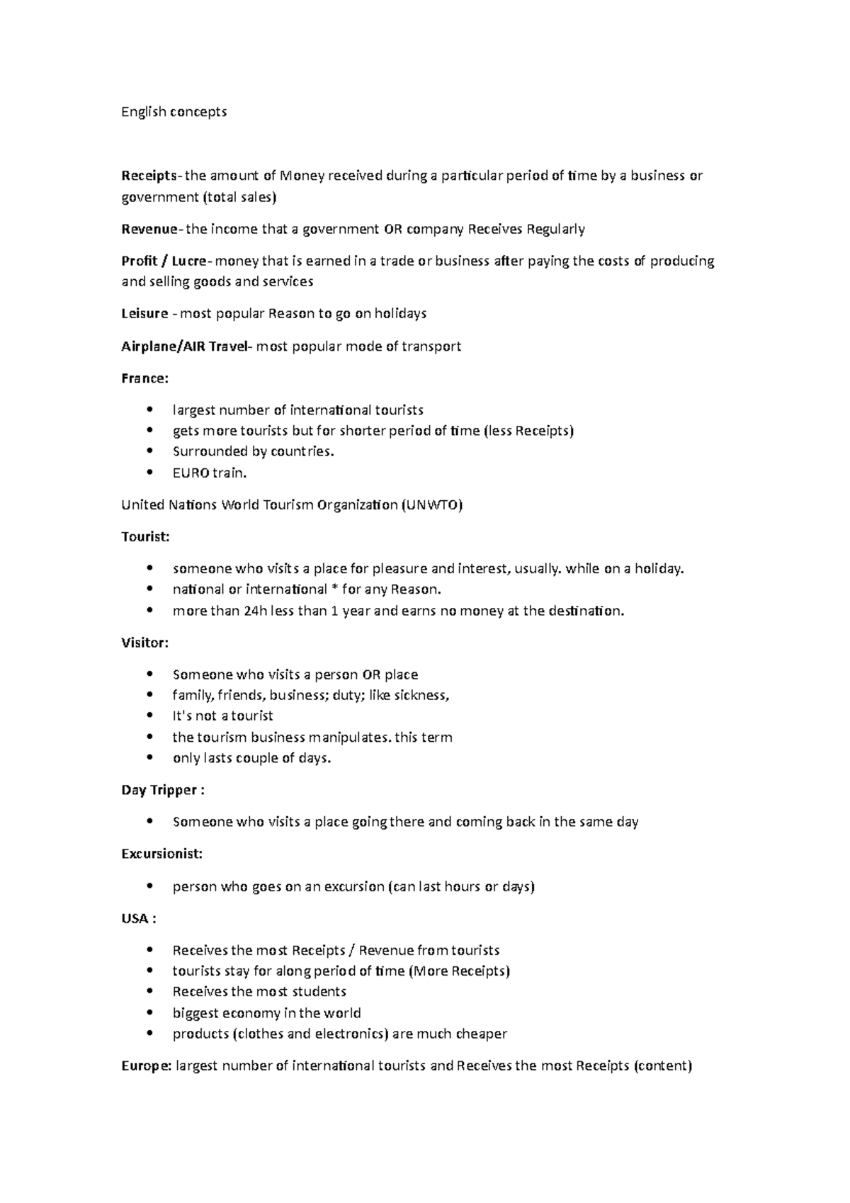 English concepts - Ingles I eshte - English concepts Receipts- the ...