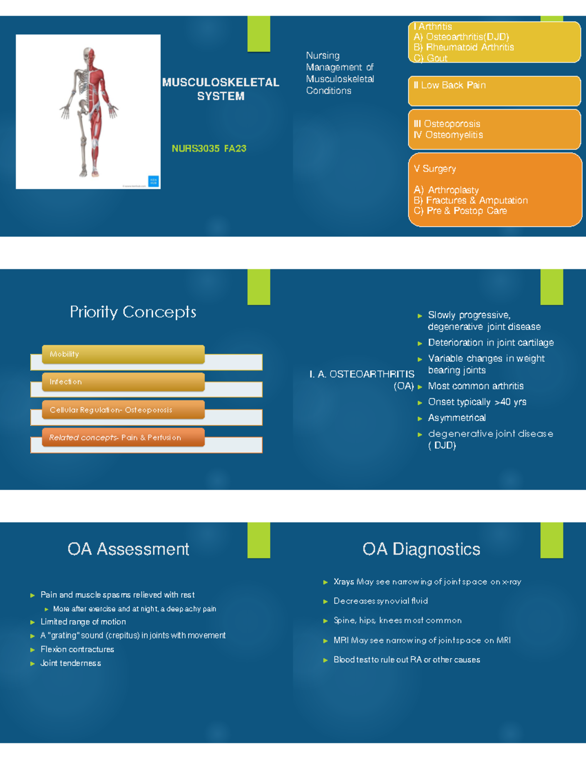 Musculoskeletal AH1 notes - MUSCULOSKELETAL SYSTEM NURS3035 FA Nursing ...