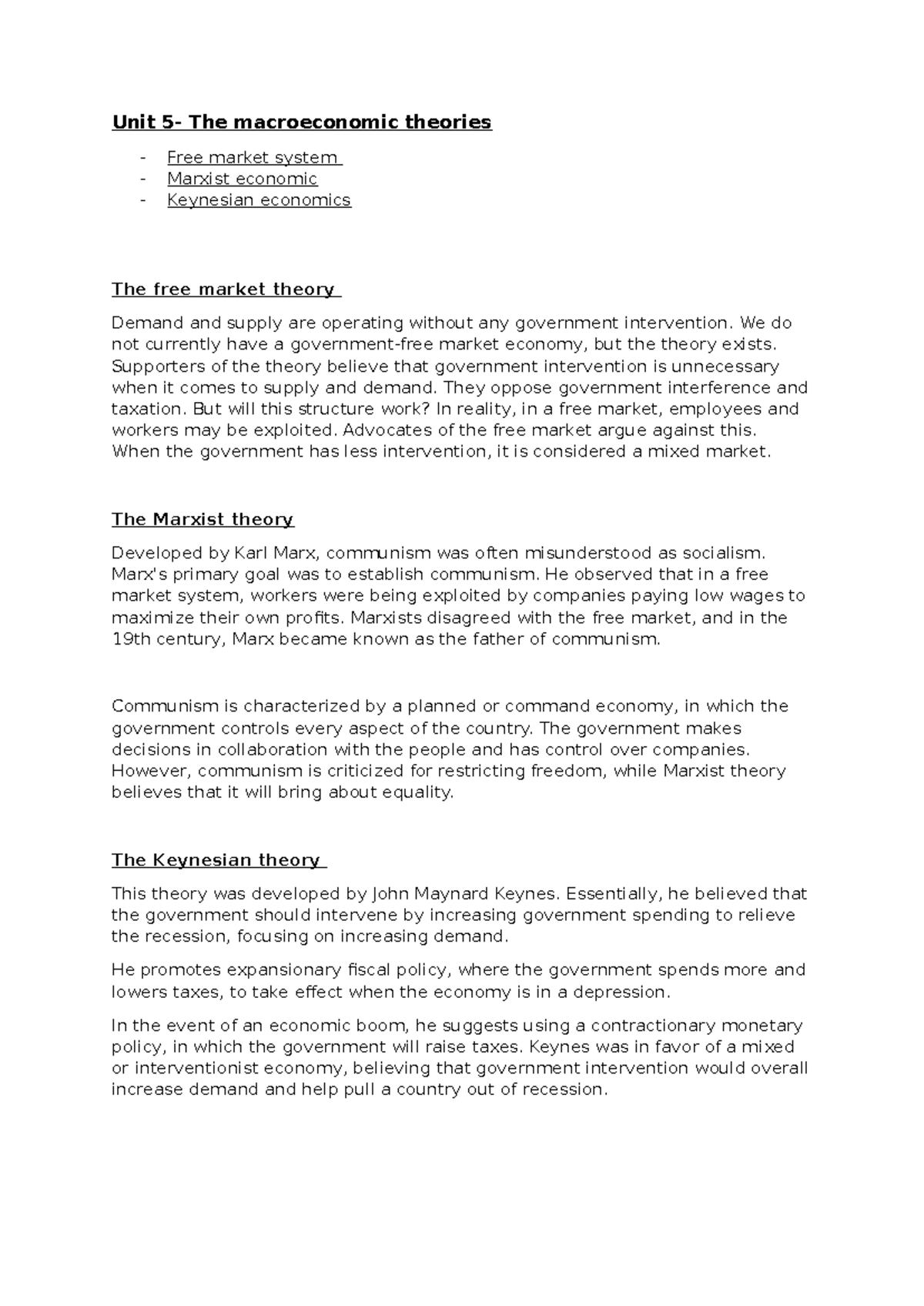 Unit 5 - The Macroeconomic Theories - We do not currently have a ...