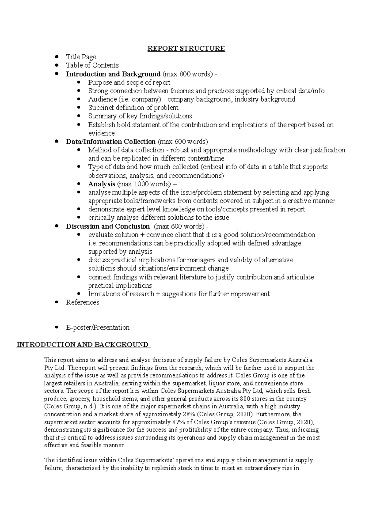 Report Structure - REPORT STRUCTURE Title Page Table of Contents ...