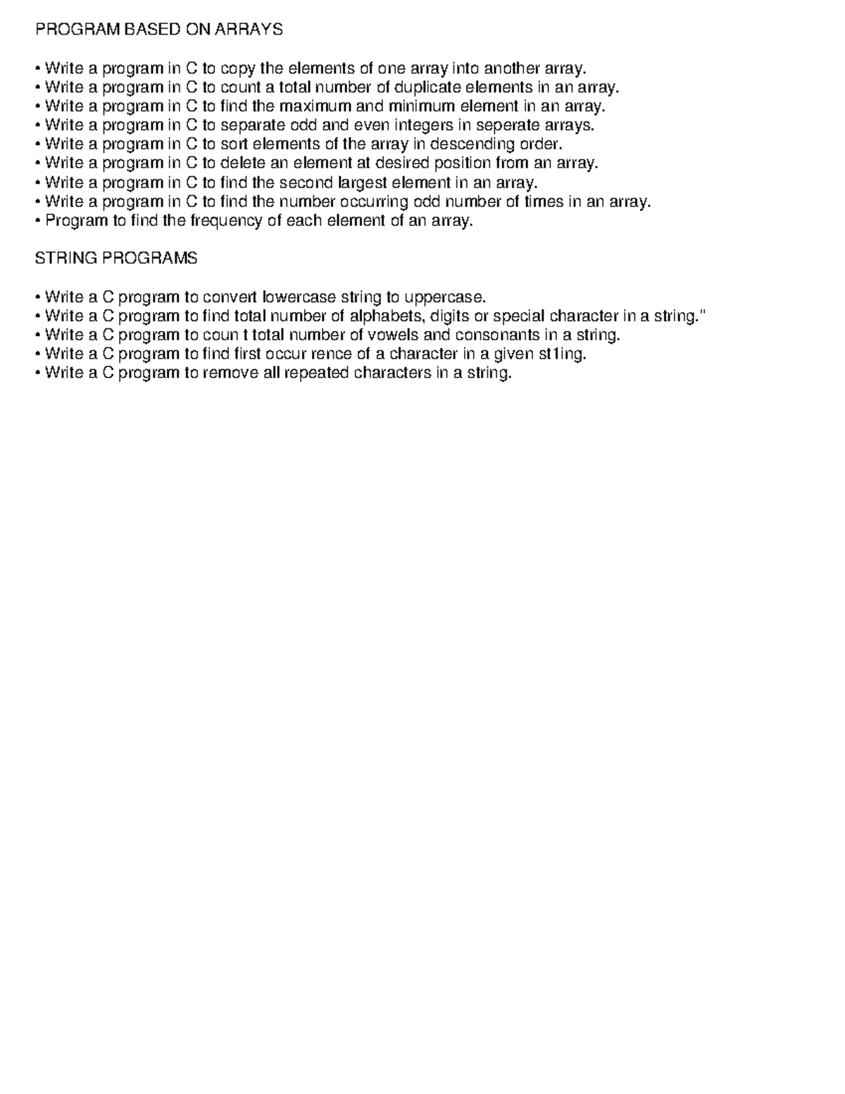 C Lang Questions This Pdf Contains Programs Based On Arrays And Strings Designed To Help You