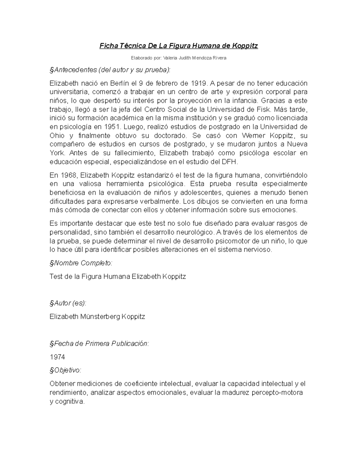 Ficha Técnica De La Figura Humana de Koppitz - Ficha Técnica De La ...