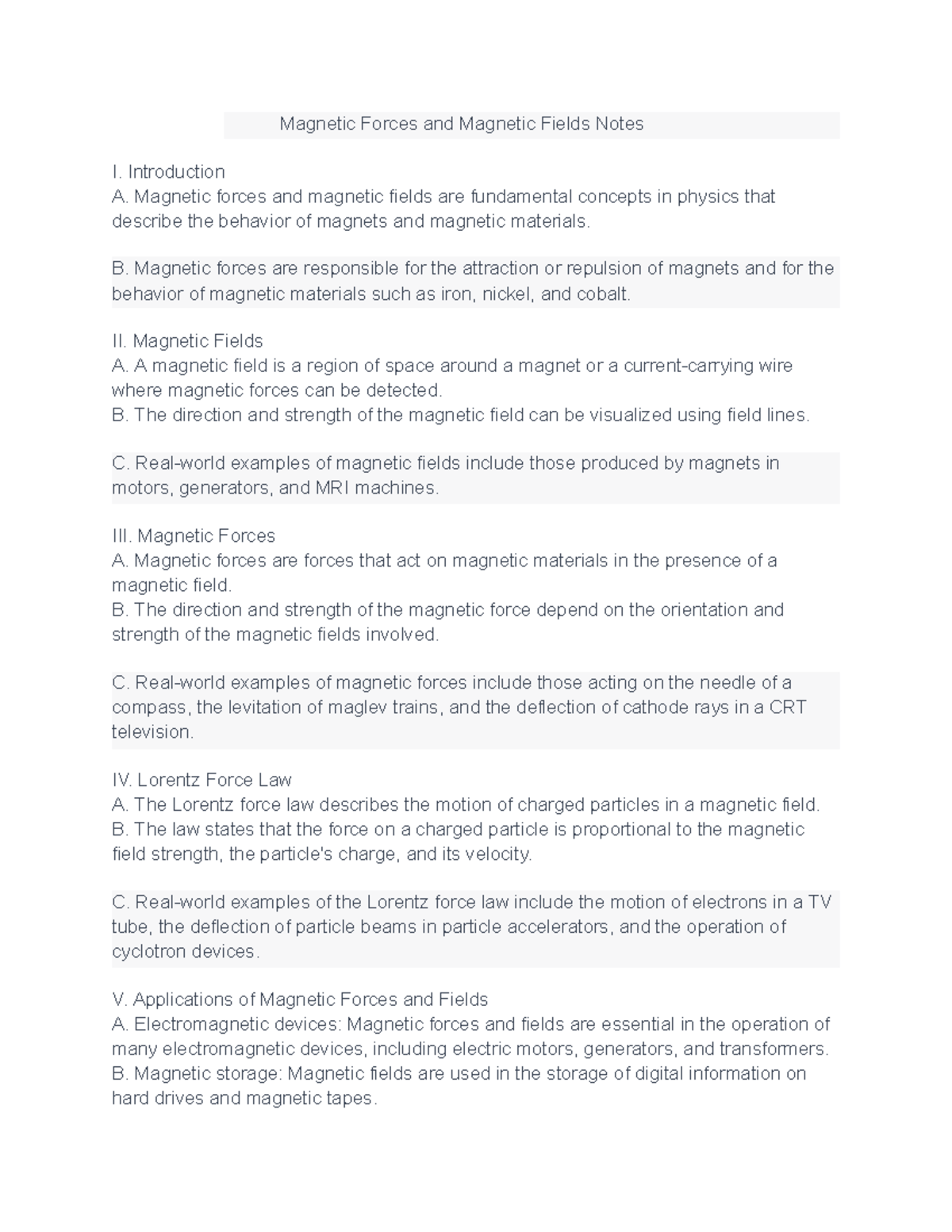 Magnetic Forces and Magnetic Fields Notes - Introduction A. Magnetic ...