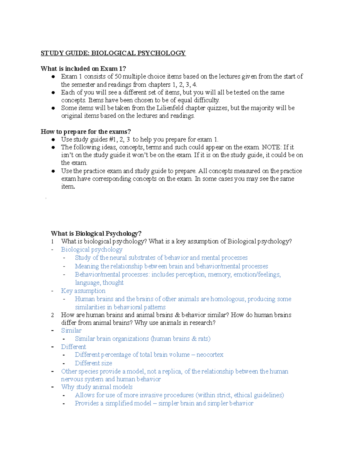 Study guide for Biological Psychology - STUDY GUIDE: BIOLOGICAL ...
