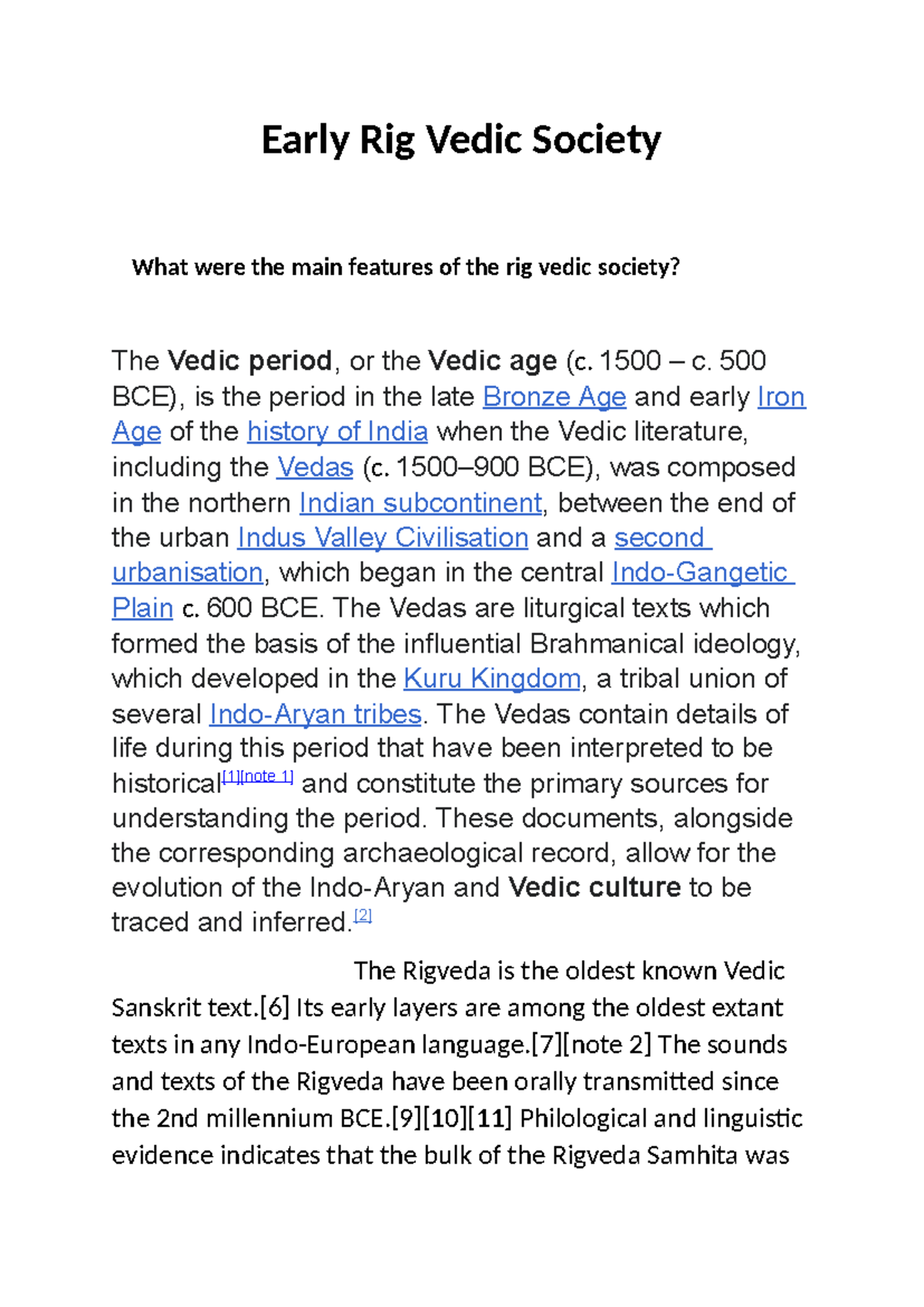 Early Rig Vedic Society - 1500 – c. 500 BCE), is the period in the late ...