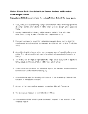 Module 5 Study Guide - A Thomas - Module 5 Study Guide: Descriptive ...