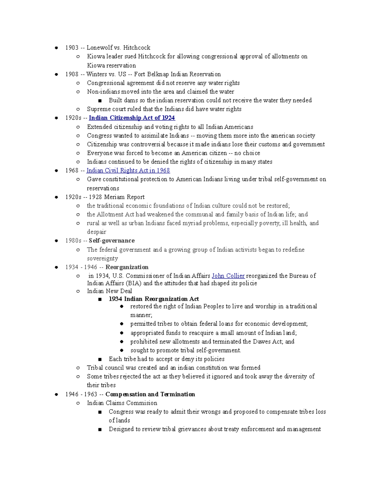 Native American rights history in the 20th century Lecture Notes - 1903 ...