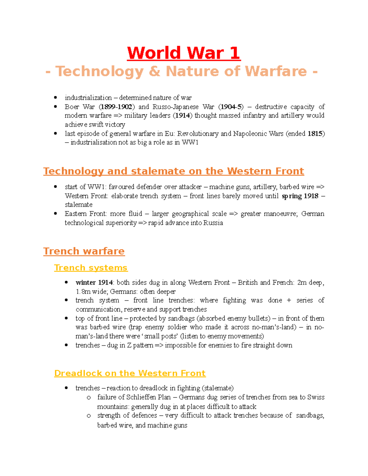 Technology and nature of warfare - WW1 - World War 1 - Technology ...