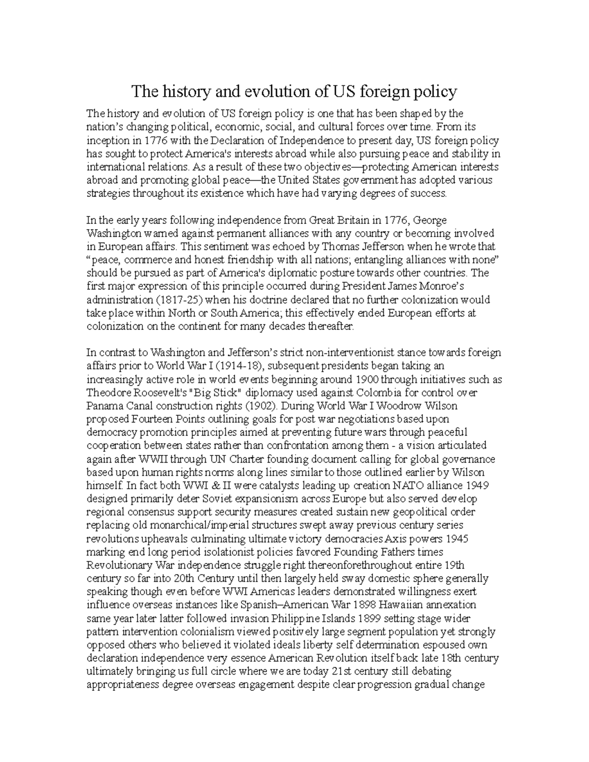 The history and evolution of US foreign policy - From its inception in ...