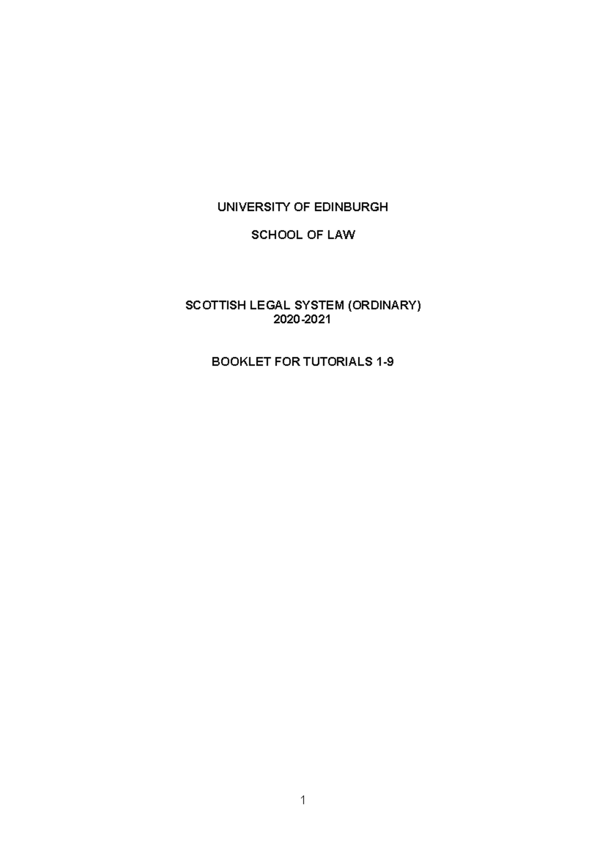 Scottish Legal System Tutorial booklet 2020-21 - UNIVERSITY OF ...