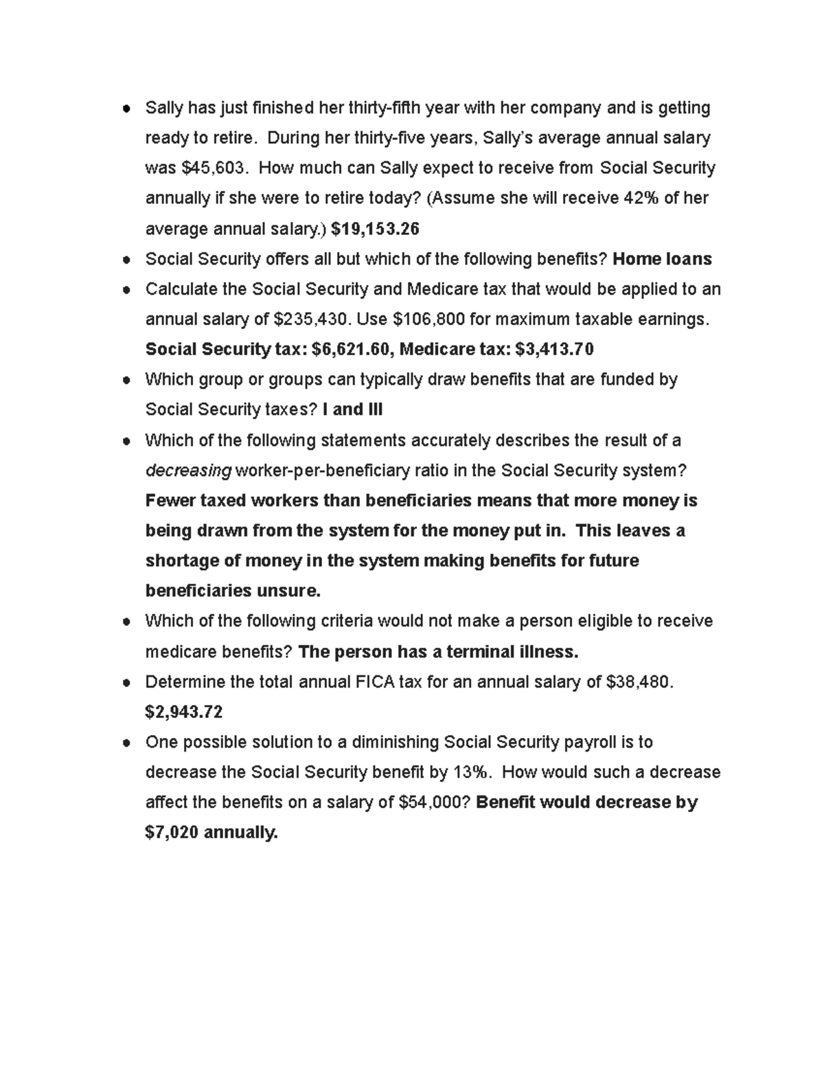 Social Security and Medicare Quiz - Sally has just finished her thirty ...