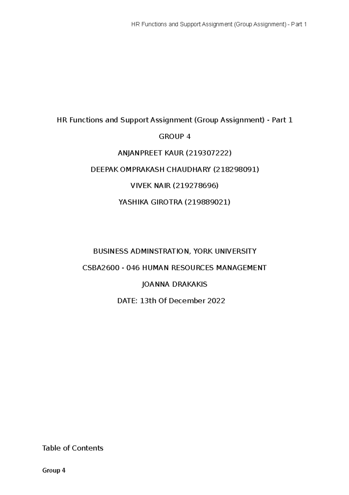 HRFunctionandsupport Group 04 Part1 CSBA2600 S1 - HR Functions and Support Assignment (Group ...