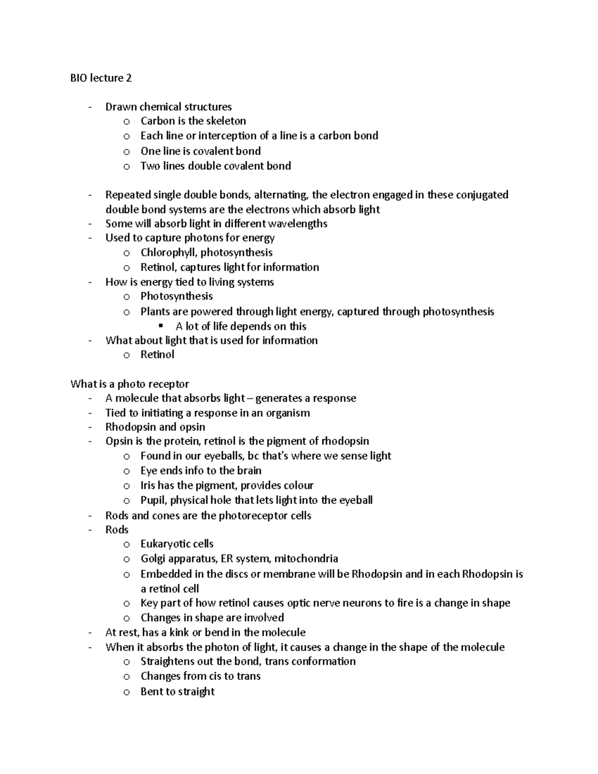 BIO lecture 2 - bio intro, light - BIO lecture 2 Drawn chemical ...