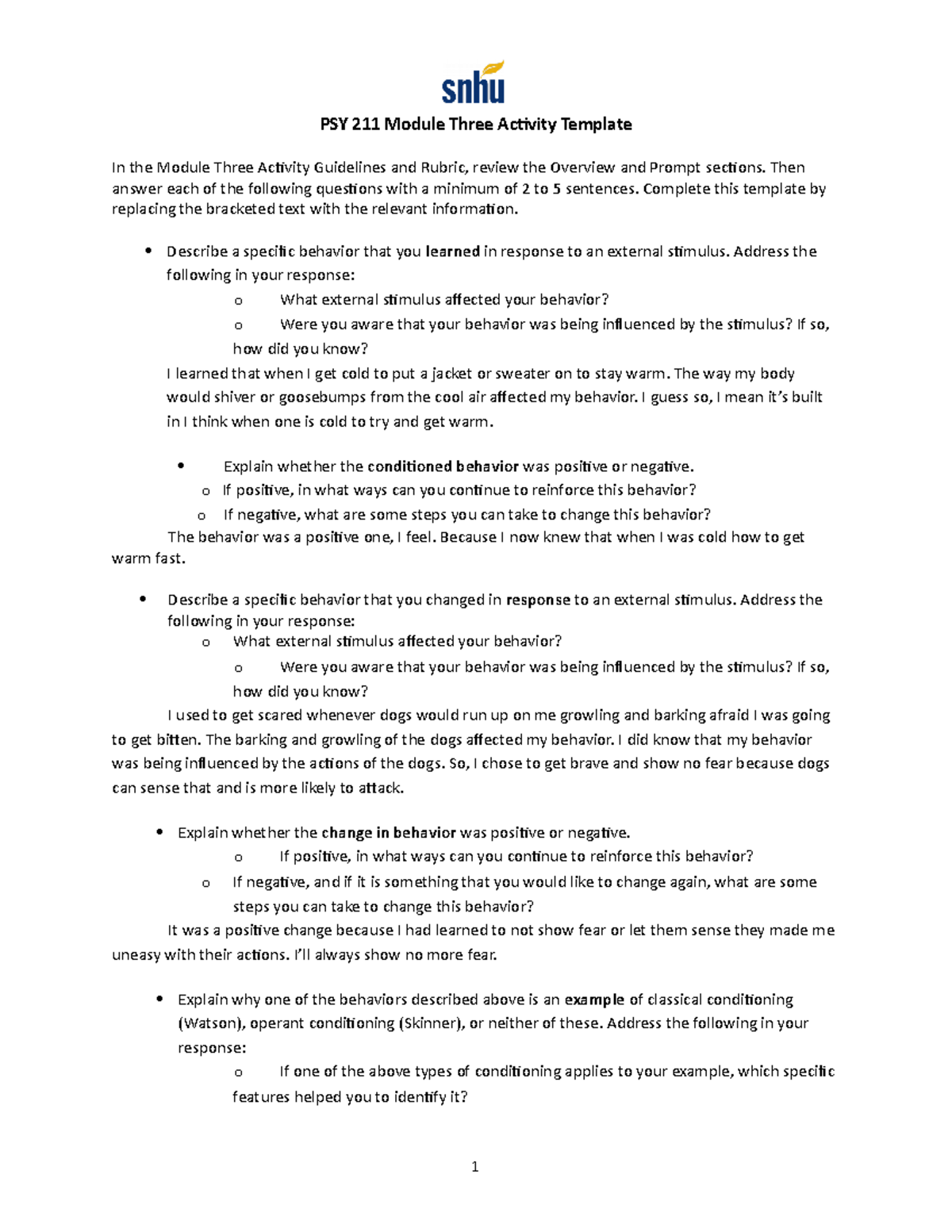 PSY 211 Module Three Activity Template - Then answer each of the ...