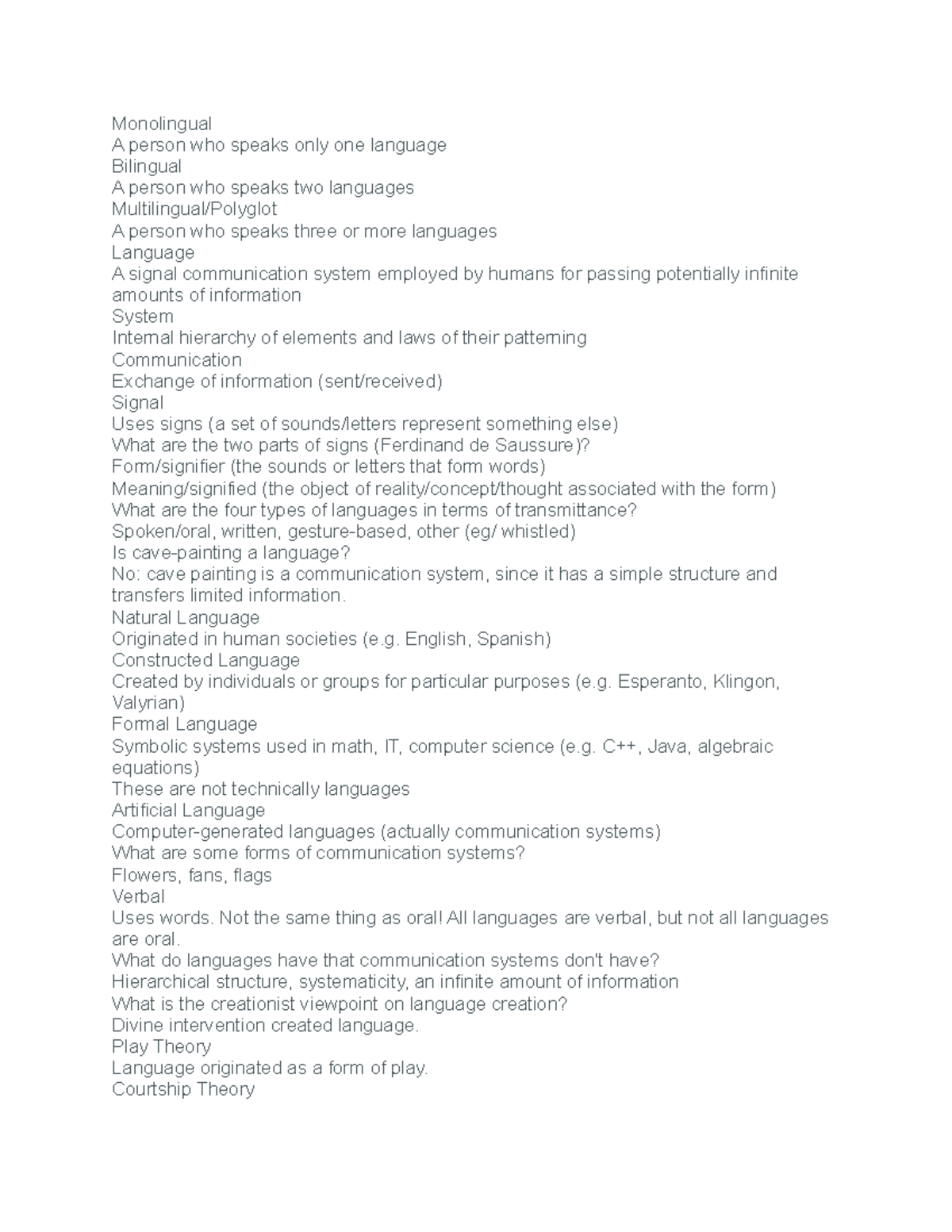 Chapter 1 lecture notes - Monolingual A person who speaks only one ...