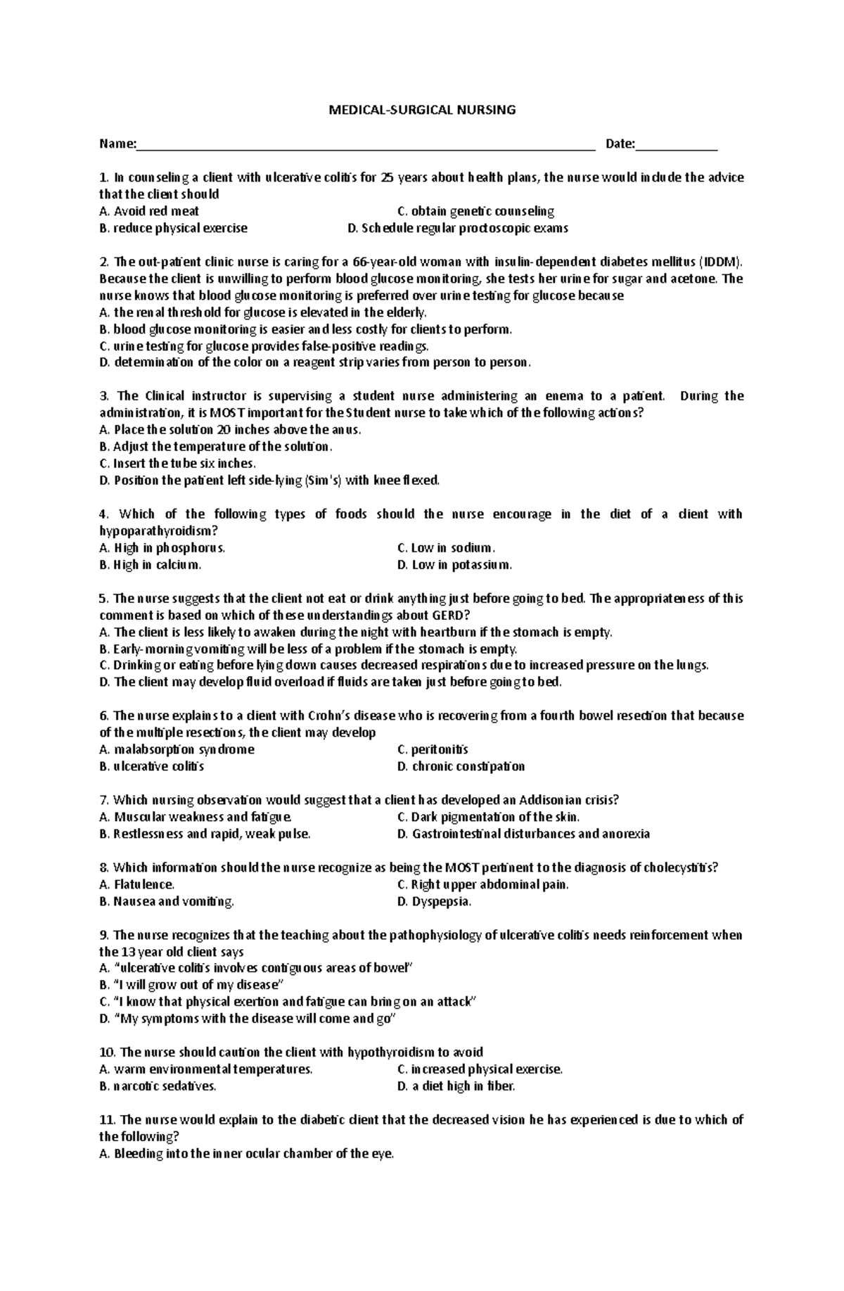 Medical-Surgical-Nursing - MEDICAL-SURGICAL NURSING - Studocu