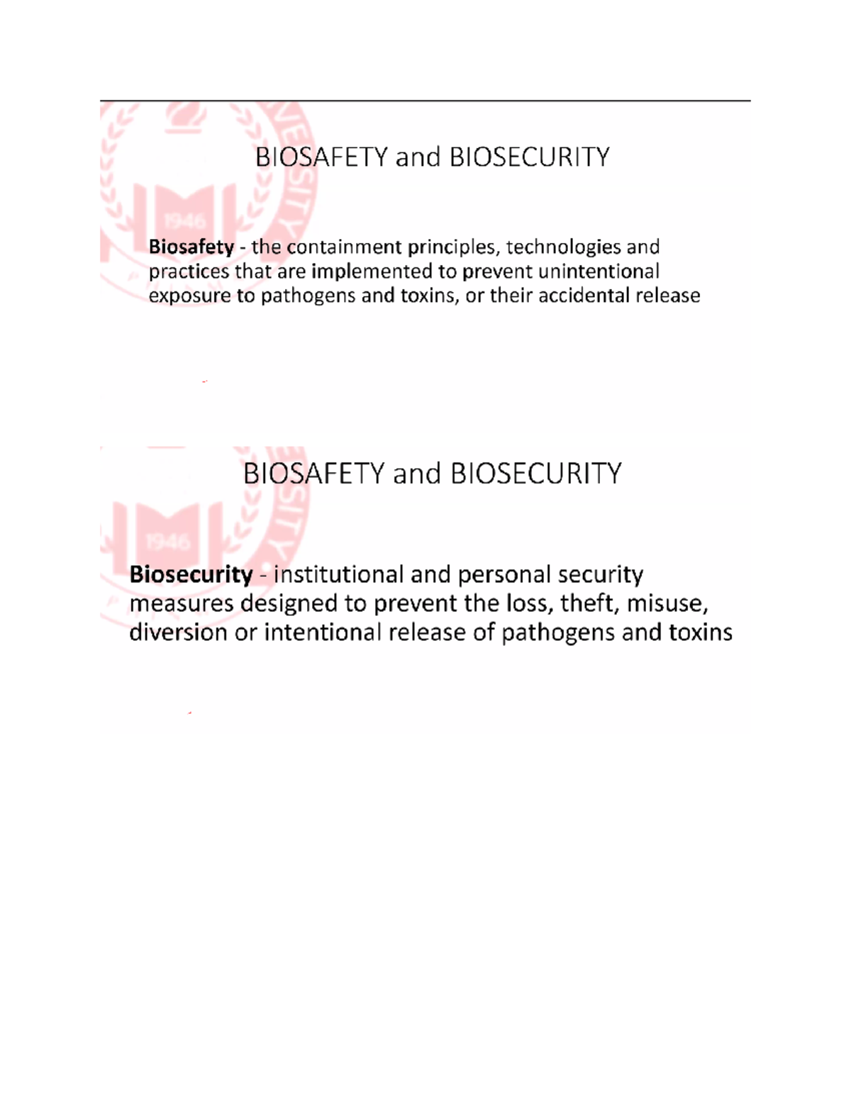Biosafety-and-biosecurity - Medical Technology - Studocu