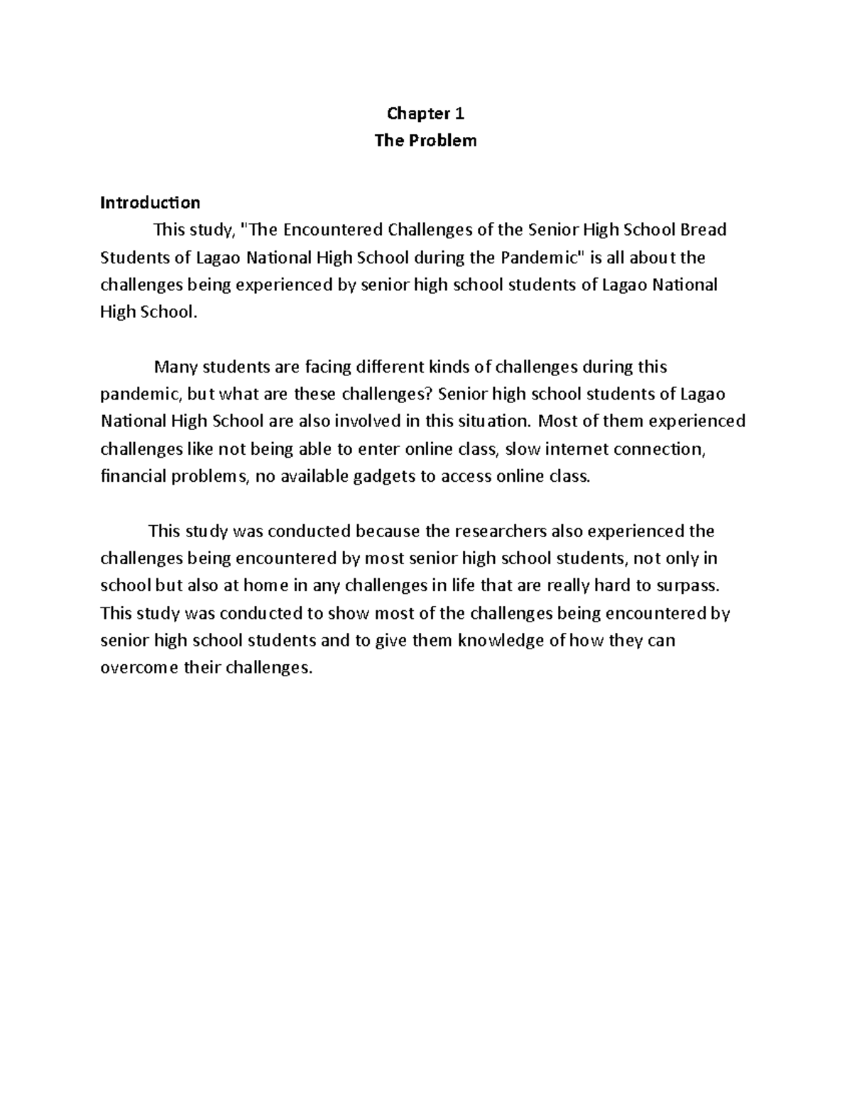 Research Paper Practice - Chapter 1 The Problem Introduction This study ...