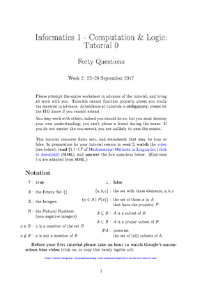 Tutorial 1 - Propositional Logic: Venn Diagrams and Truth Tables - Informatics 1 - Computation ...