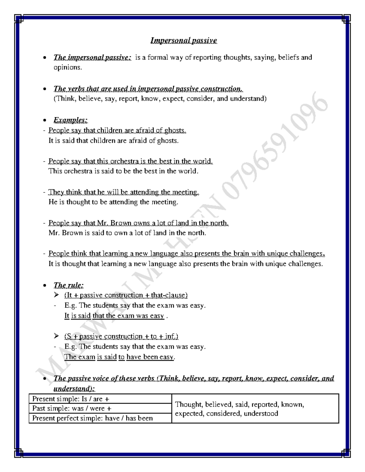 Impersonal passive tle - Impersonal passive The impersonal passive: is ...