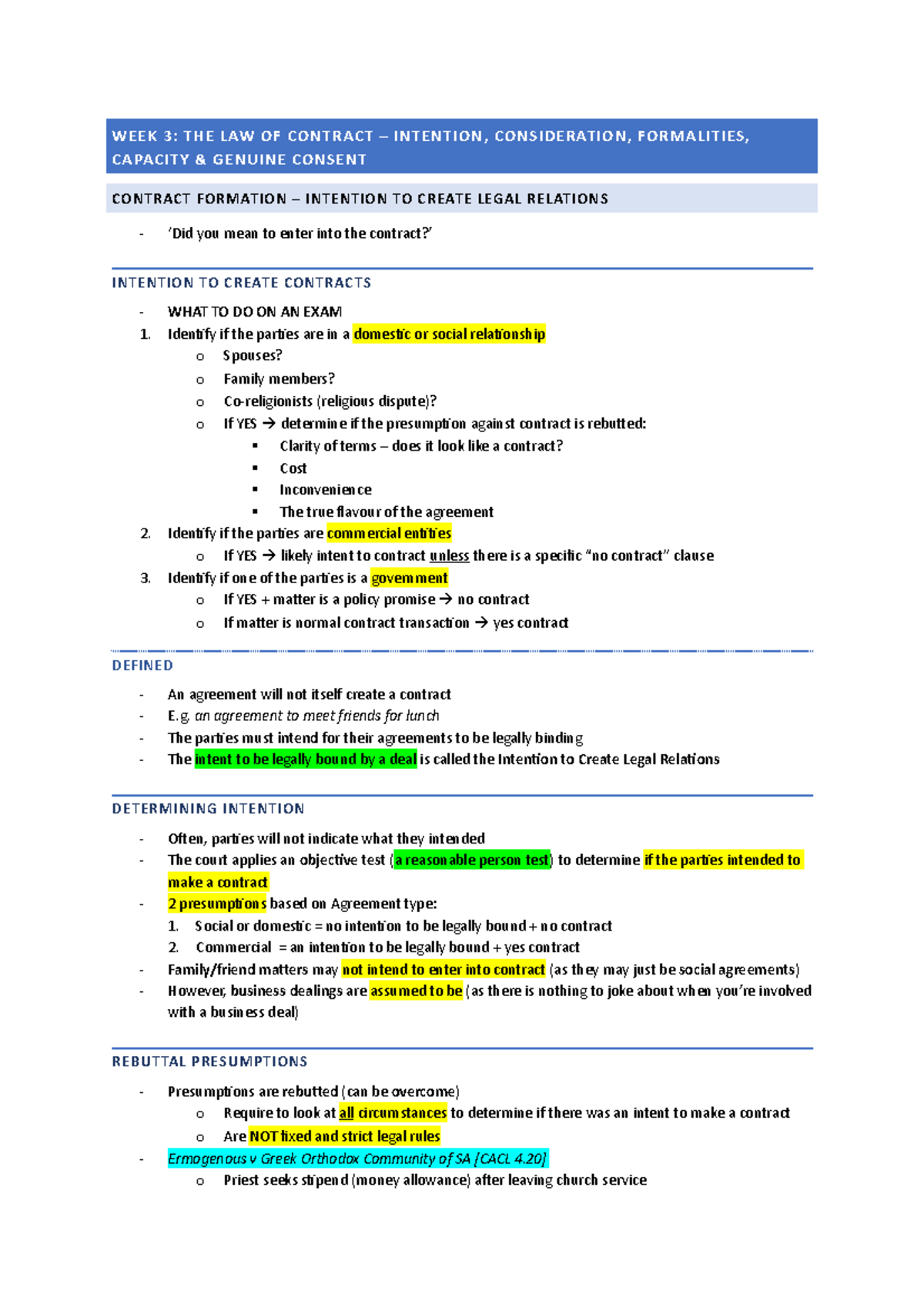 W3 - THE LAW OF Contract – Intention, Consideration, Formalities ...