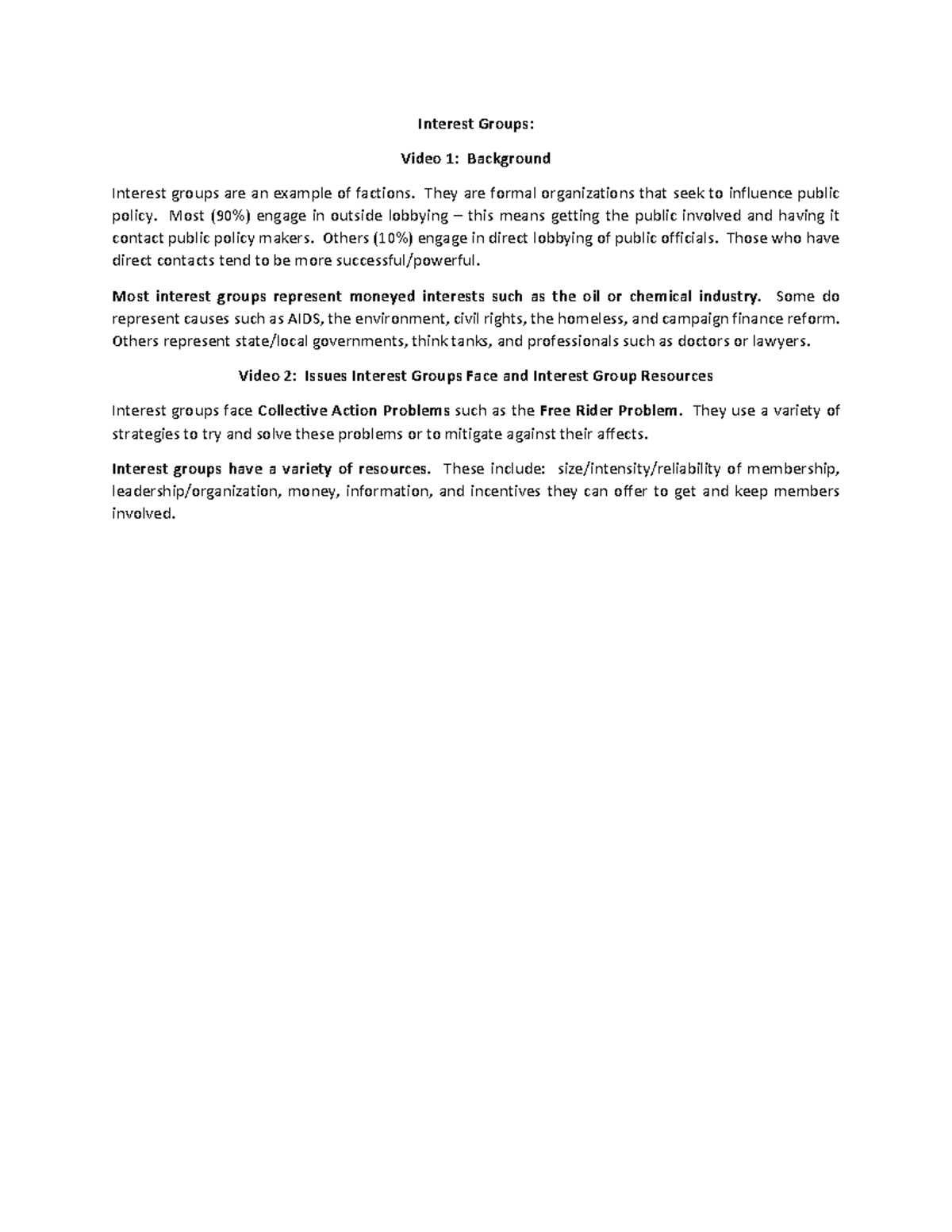 Interest Group lecture notes - Interest Groups: Video 1: Background ...