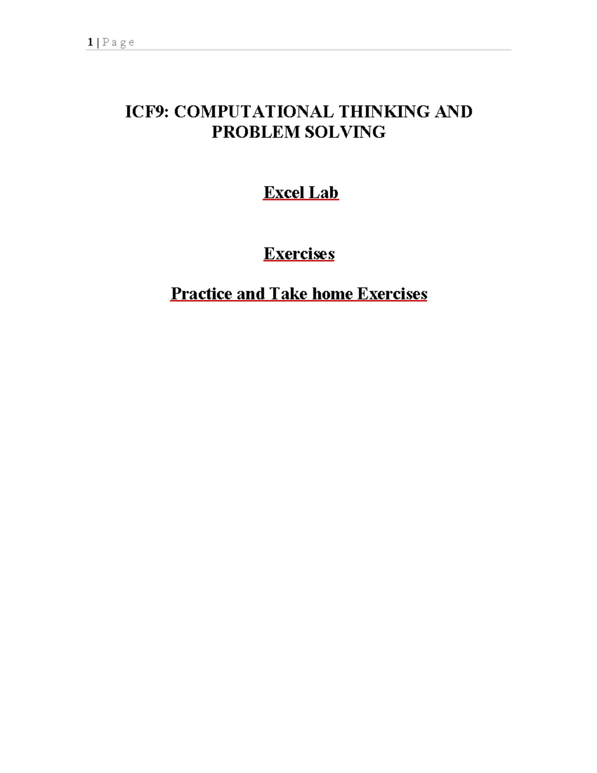 Spreadsheet practice exercises-2017 - ICF9: COMPUTATIONAL THINKING AND PROBLEM SOLVING Excel Lab ...