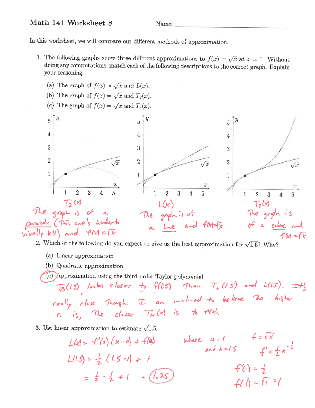 Worksheet 8 Taylor Poly Sols - MATH 141 - Studocu