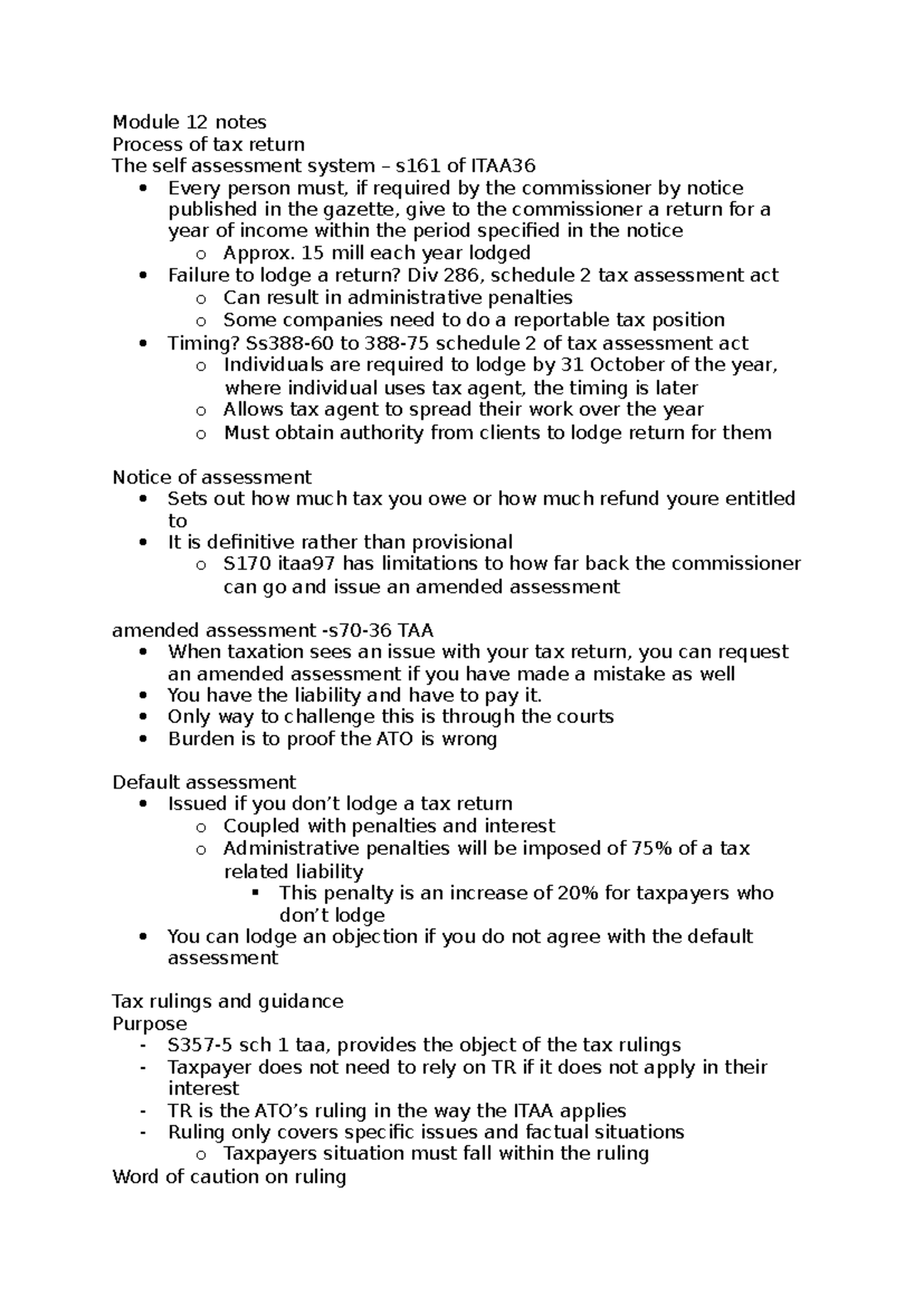 Module 12 notes - Module 12 notes Process of tax return The self ...