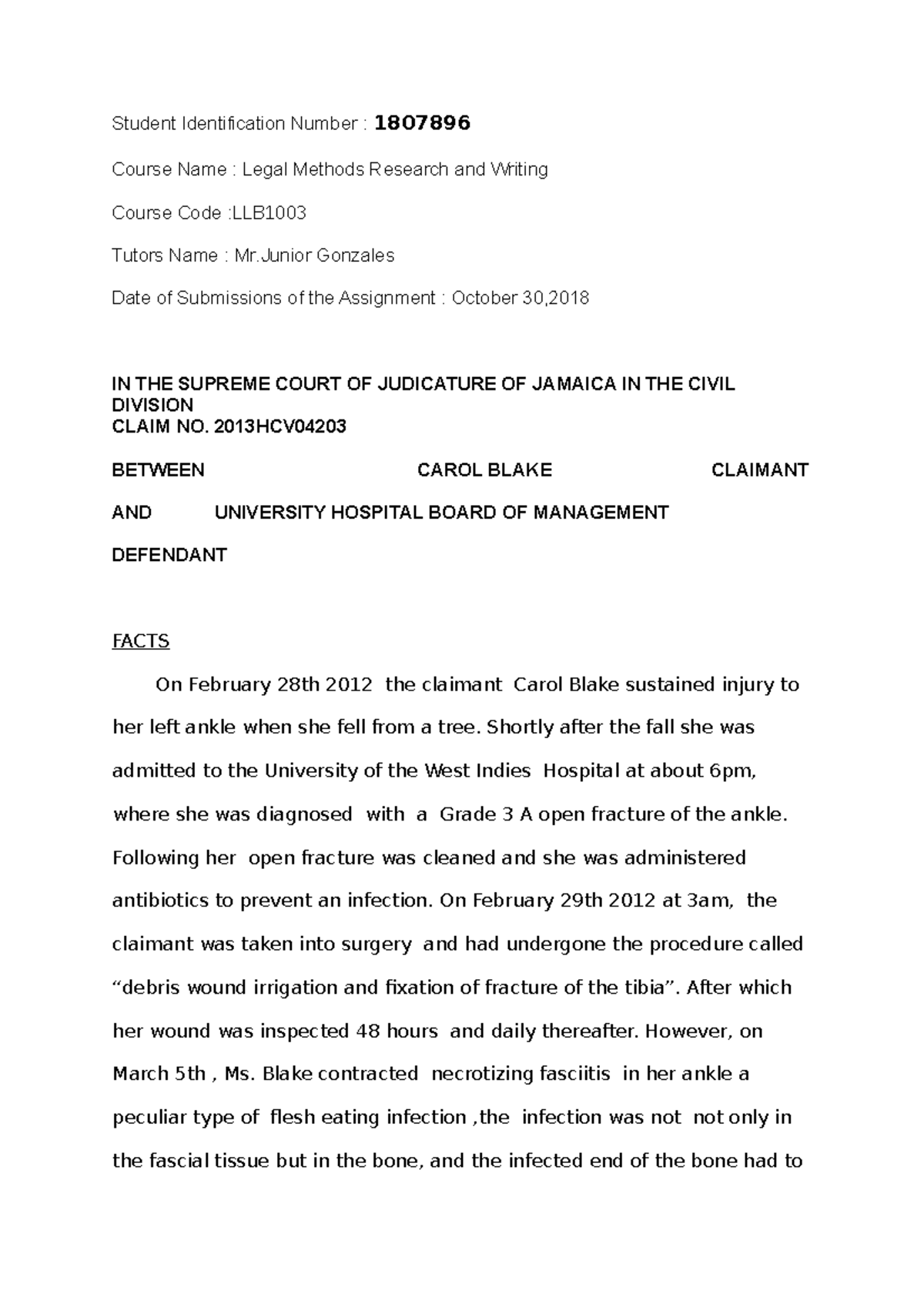 Case Analysis for Pinder v R - Student Identification Number : 1807896 ...