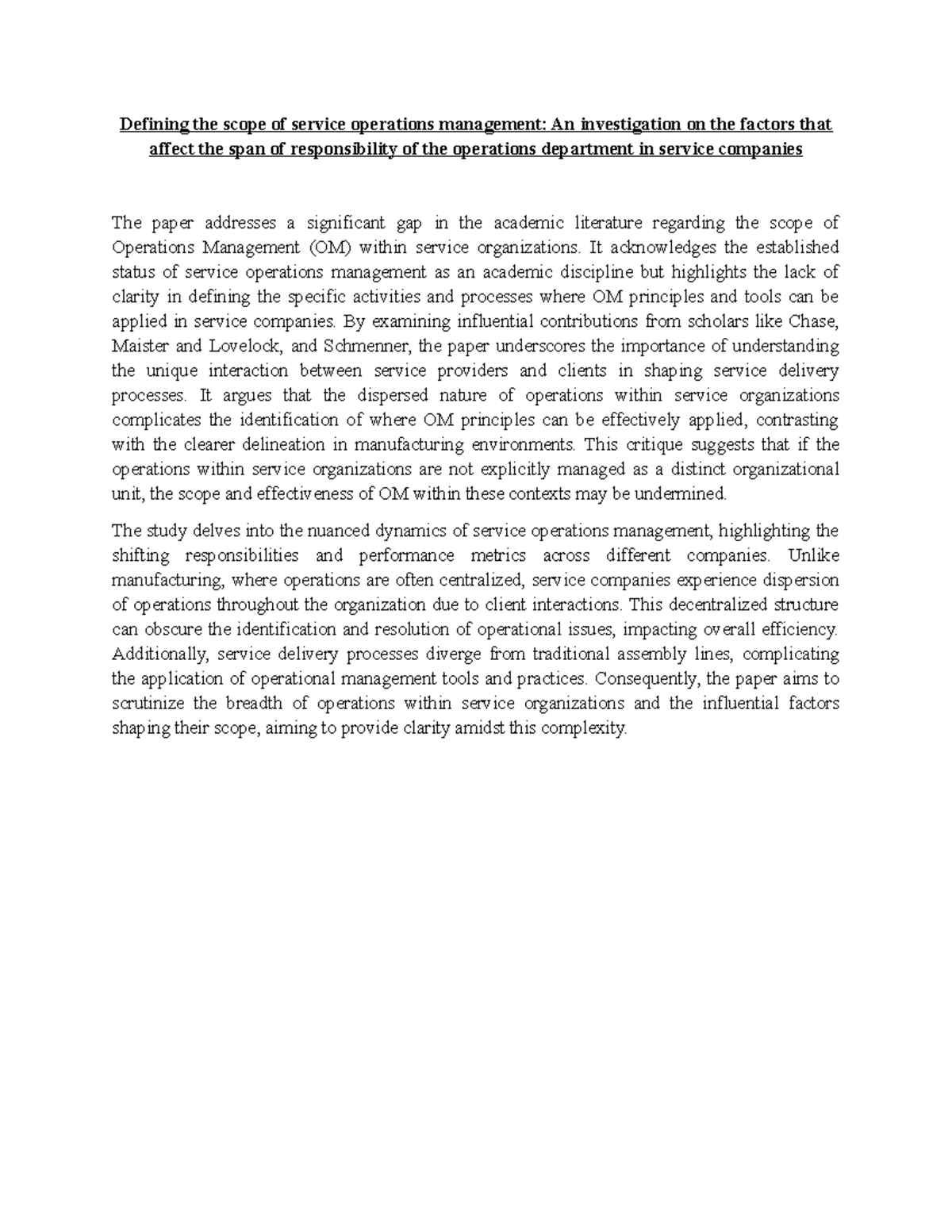 Critique - Defining the scope of service operations management: An ...