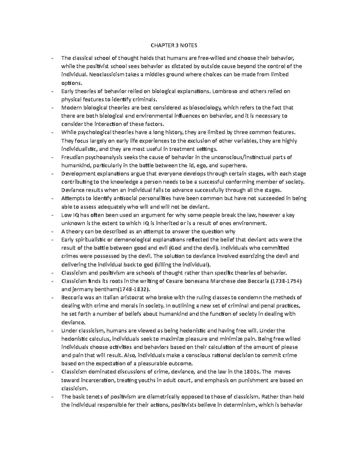 JJ Chapter 3 Notes - The classical school of thought, Modern biological ...