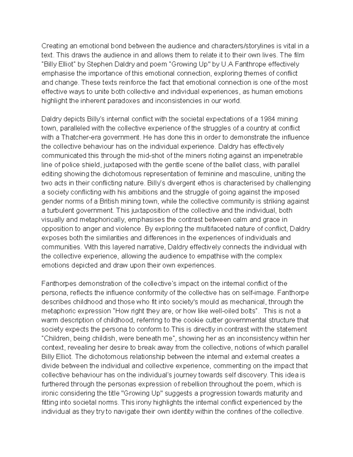 Related text Billy Elliot Essay - Creating an emotional bond between ...