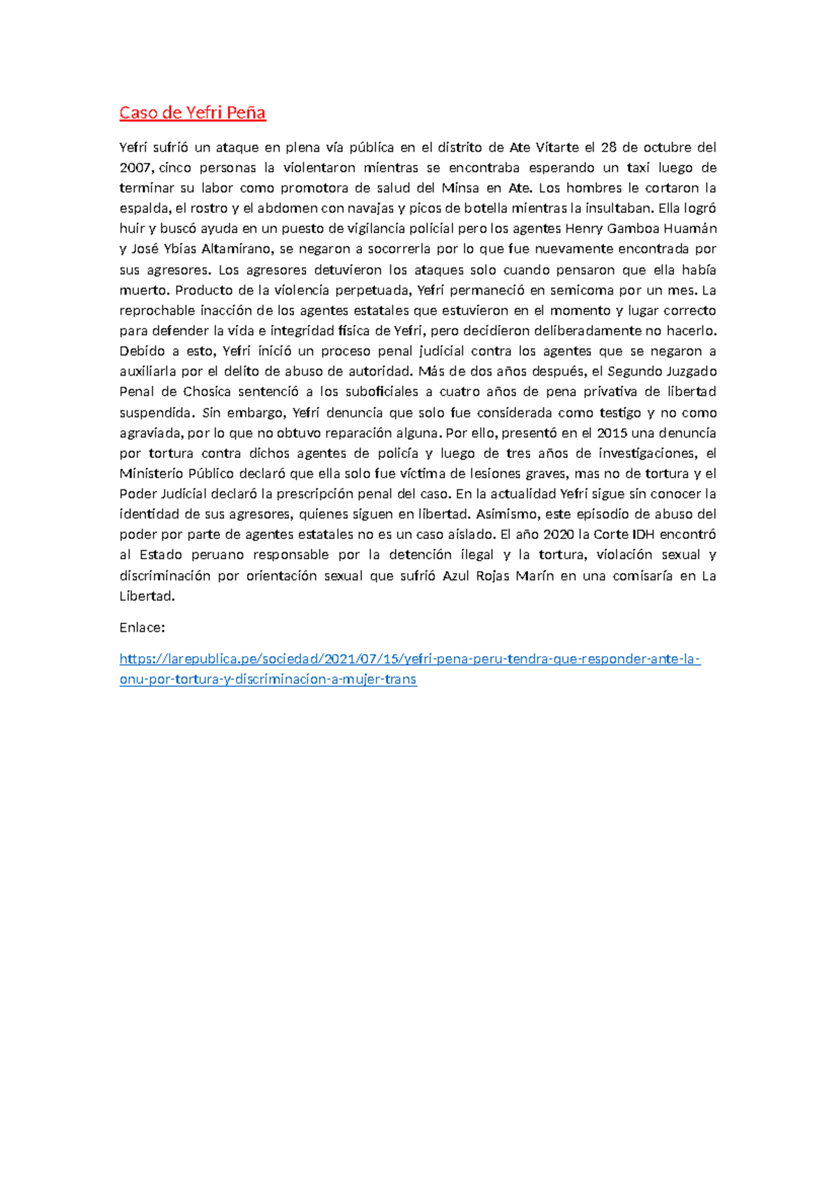 Caso de Yefri Peña - Caso de Yefri Peña Yefri sufrió un ataque en plena ...