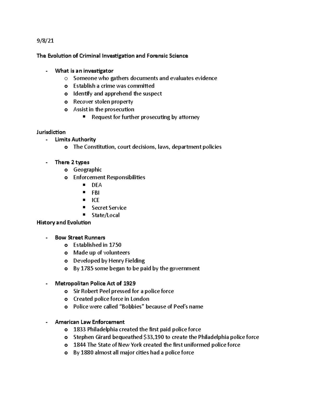 Criminal Investigation Notes - 9/8/ The Evolution of Criminal ...