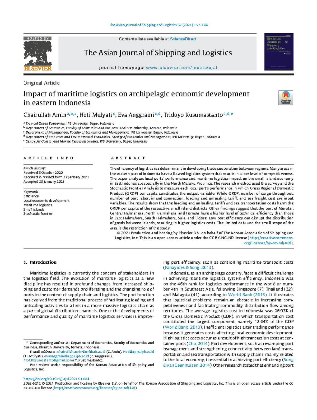 1-s2 - informe - The Asian Journal of Shipping and Logistics 37 (2021 ...