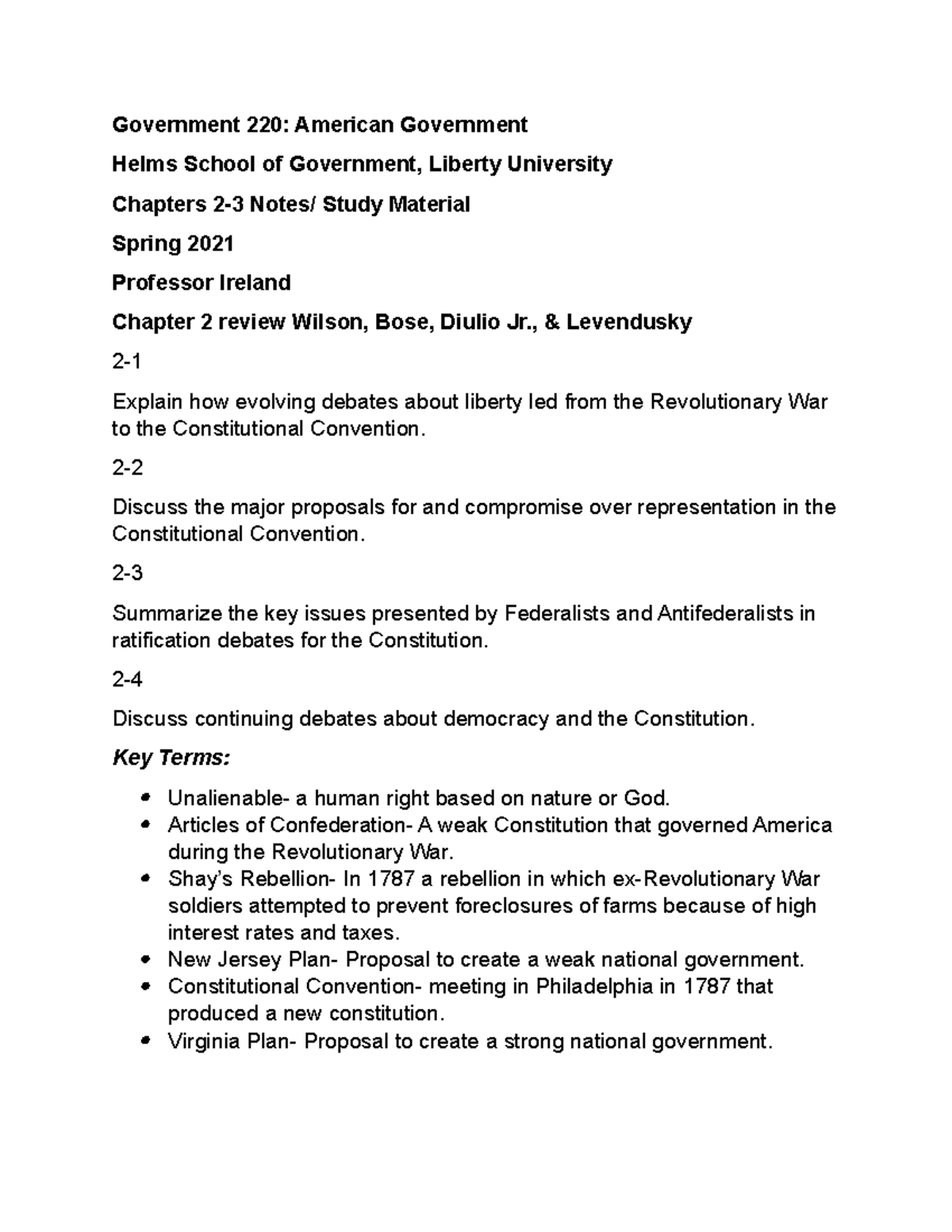 Govt 220 ch 2-3 notes%outline - Government 220: American Government ...