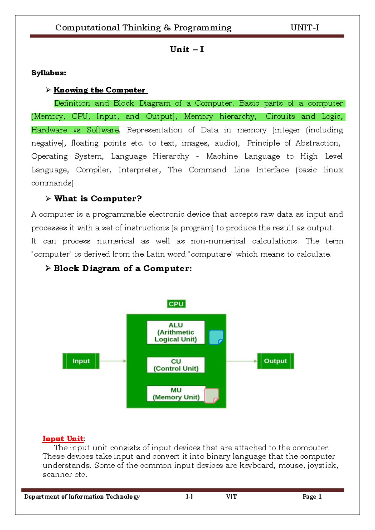 CTP Unit 1 - It is a brief introduction to python and its applications ...