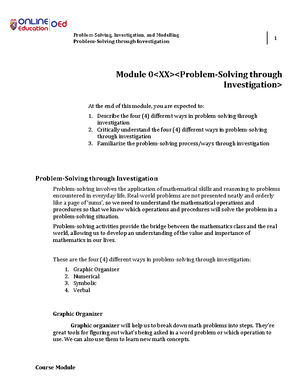Module 5 Mathematical Model - Problem-Solving, Investigation, and ...