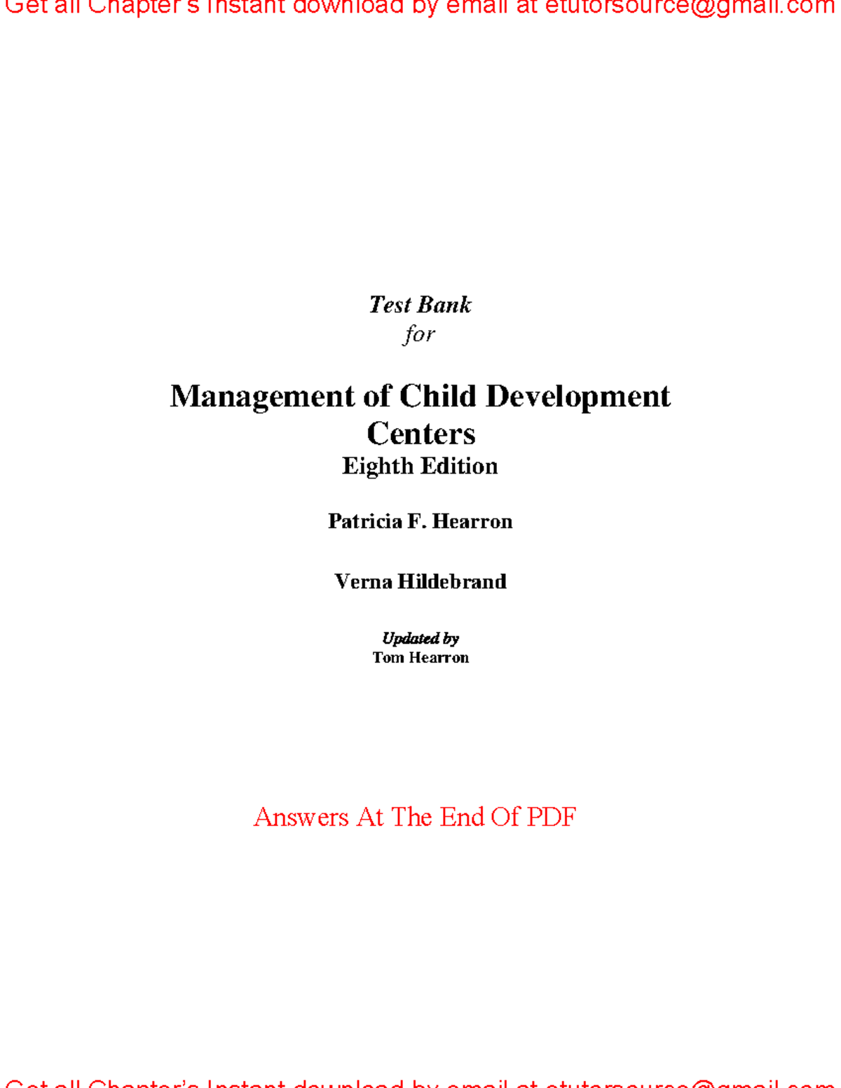 Management of Child Development Centers 8e Patricia Hearron, Verna ...