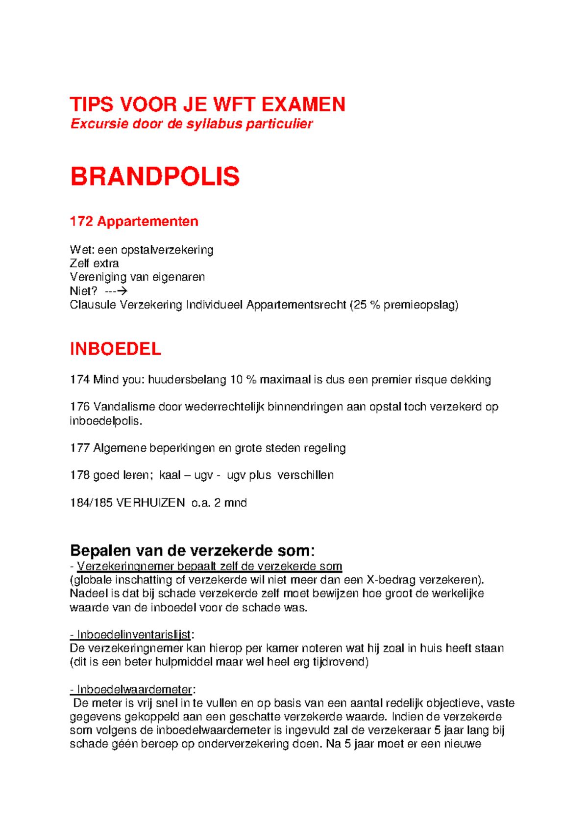 Aantekeningen Schadeverzekering 1, college 1-7 - TIPS VOOR JE WFT ...