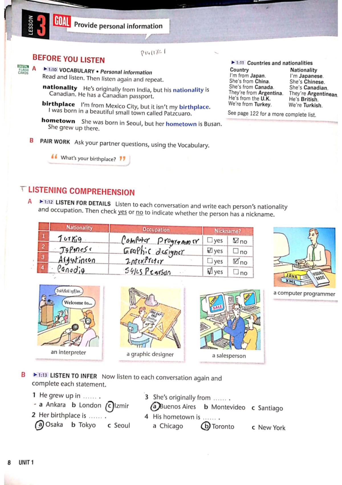 Inglés práctica - 3 GOAL Provide personal information practical BEFORE ...
