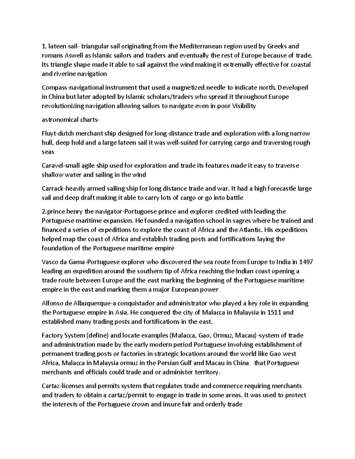 9.1 the age of exploration - 1. lateen sail- triangular sail ...