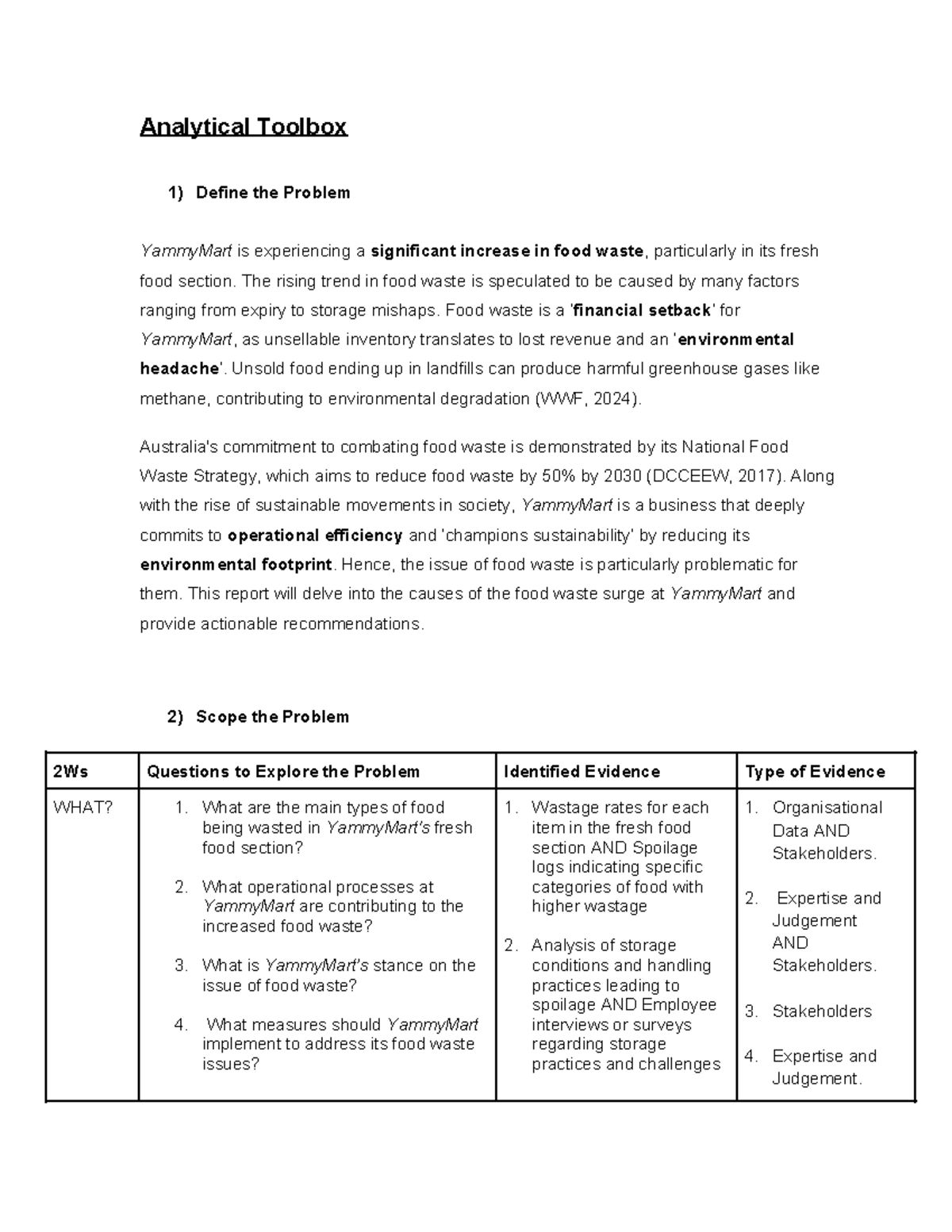 COMM1110 Assessment 3 - 2024 Term 2 - Analytical Toolbox Define the Problem YammyMart is - Studocu