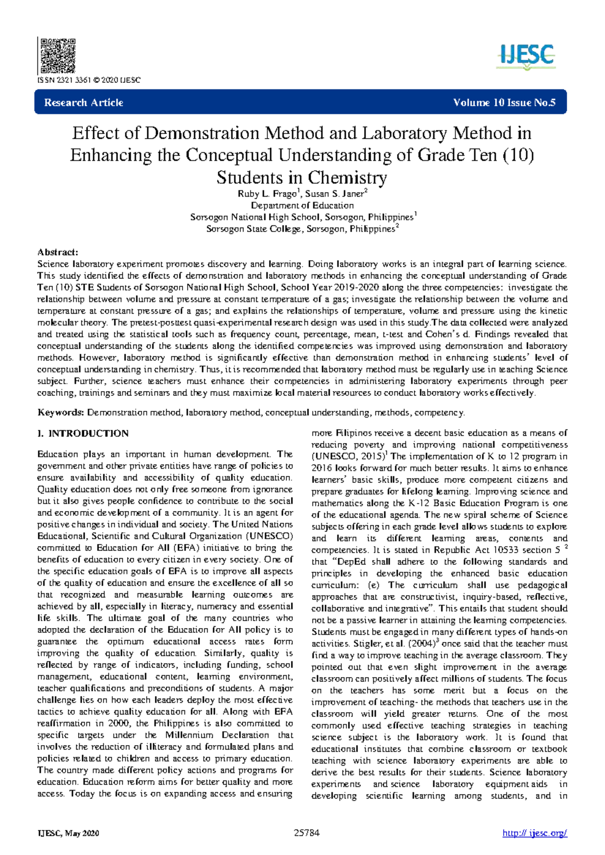 Effect of Demonstration Method and Labor - ISSN 2321 3361 © 2020 IJESC ...