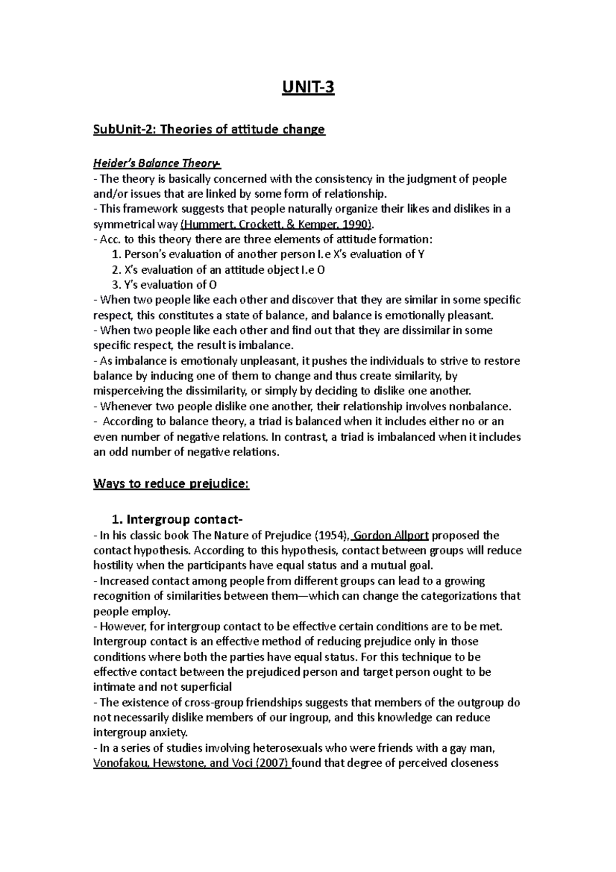 Theories of attitude change and ways to reduce prejudice - UNIT ...