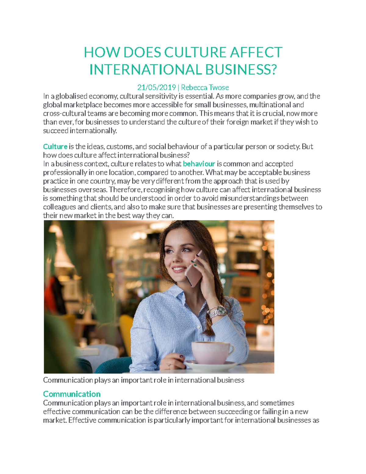 Week 7aa - Business Culture - HOW DOES CULTURE AFFECT INTERNATIONAL ...