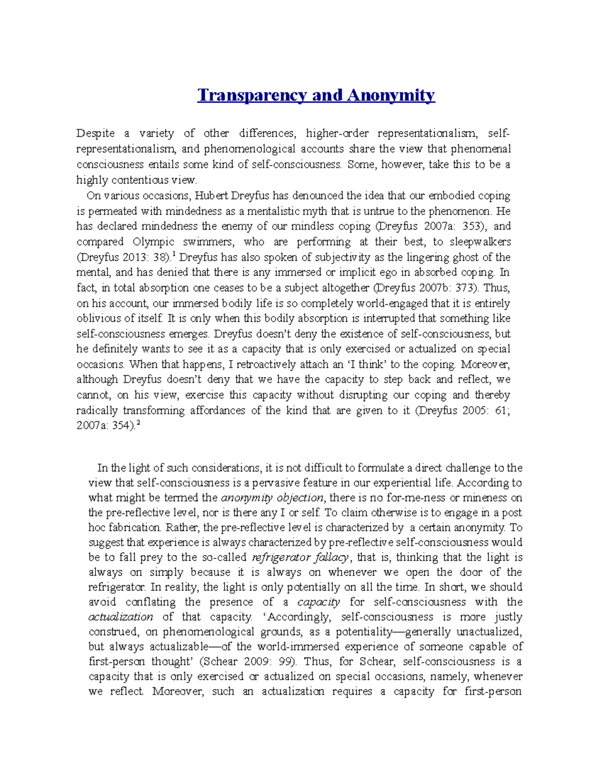 Transparency and Anonymity - Transparency and Anonymity Despite a ...
